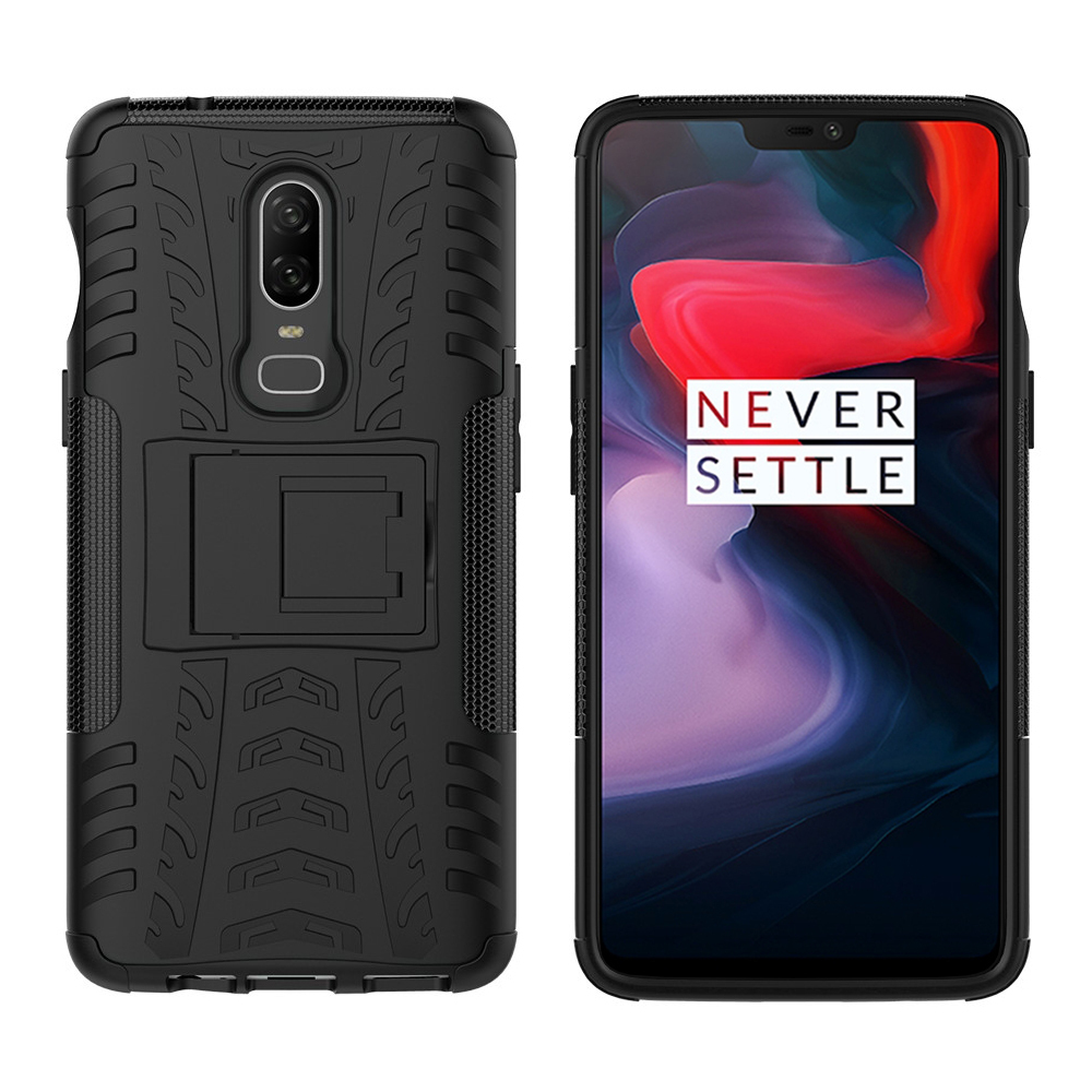 Dual Layer Rugged Tough Shockproof Case for OnePlus 6 (Black)
